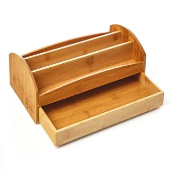 Desk organizer with drawer 3 compartments 27.5 x 11 x 15 cm 100 % bamboo